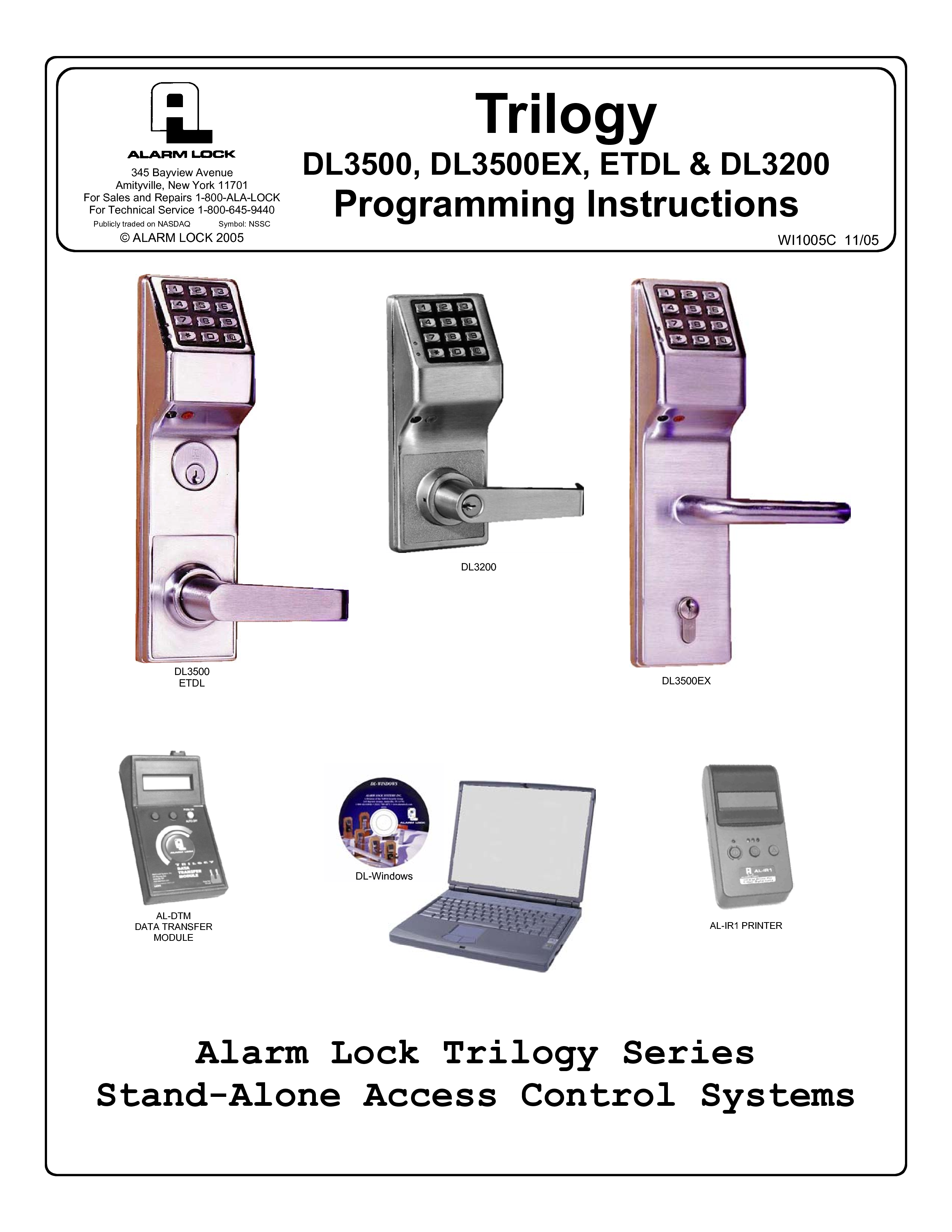 Alarm Lock DL3500 DL3500EX ETDL DL3200 Programming Instructions User Manual