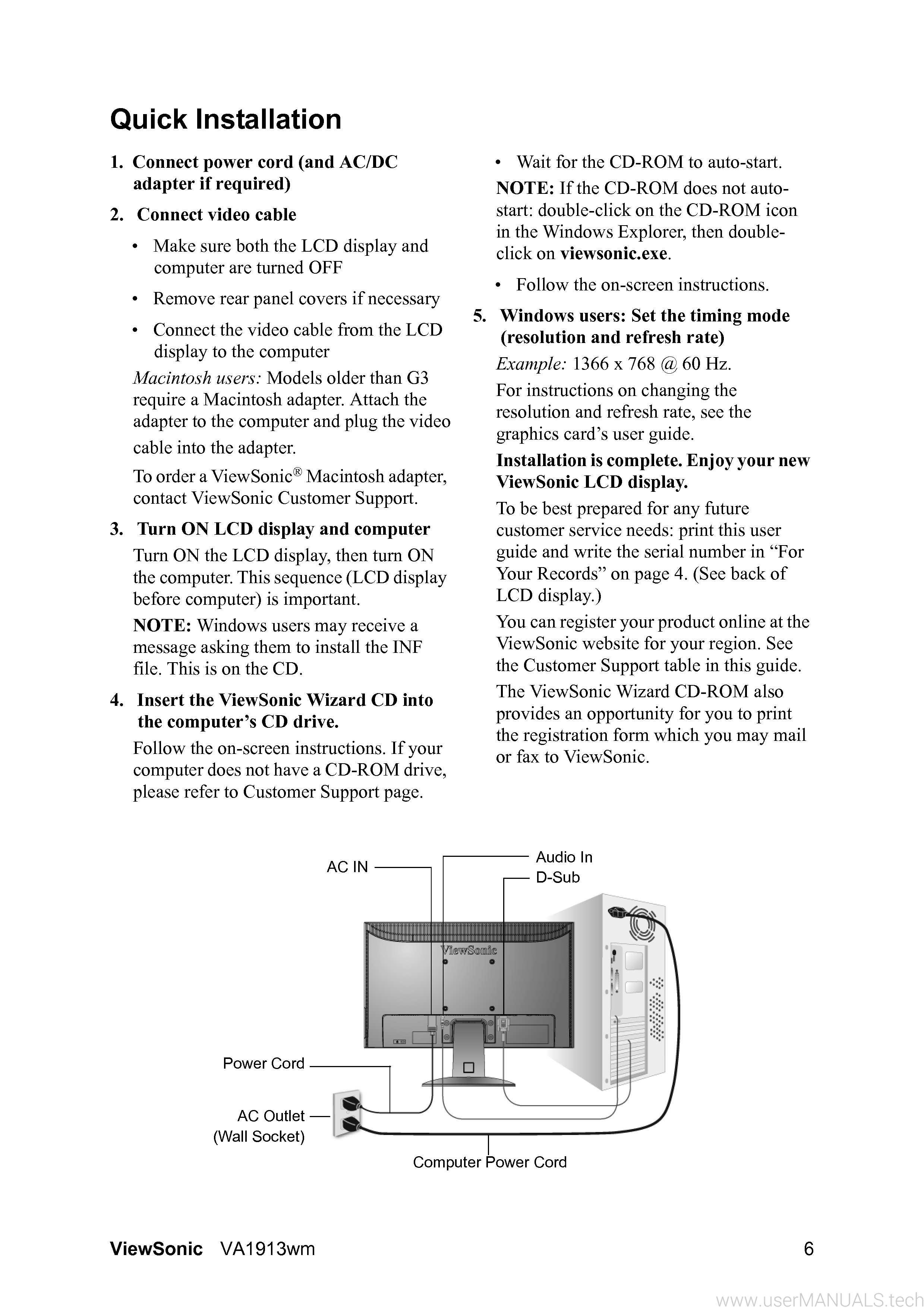 ViewSonic VA1913wm Manual